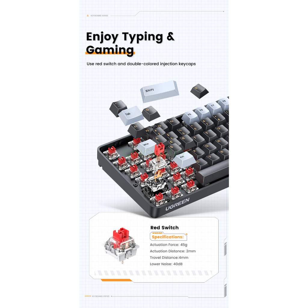 UGREEN Mechanical Keyboard 108 PBT Keycaps Wired Keyboard Red Switch ...
