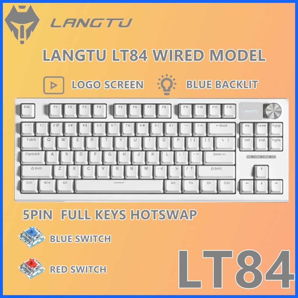 LANGTU LT84 Logo Screen 5Pin Hot Swappable White Wired Mechanical ...