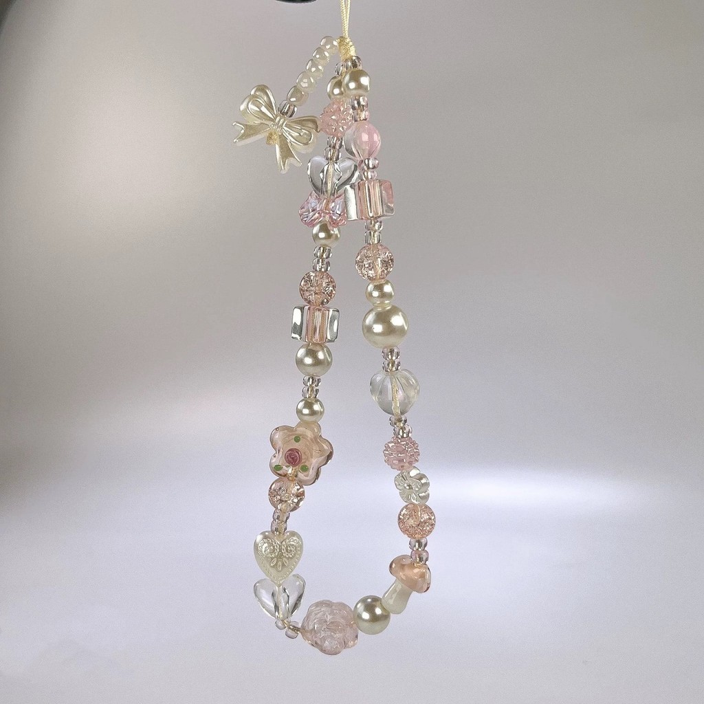 Y2K Glass Flower Bead Phone Strap Charm Chain Knot Cellphone Lanyard ...
