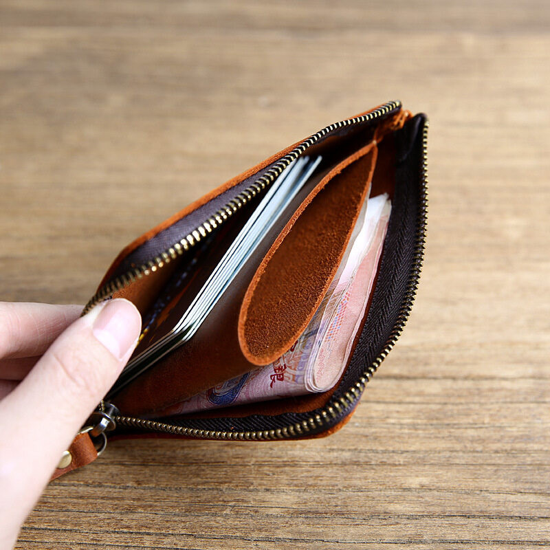 Crazy Horse Leather Wallet Coin Purses Small Money Bags Wallets Zipper ...