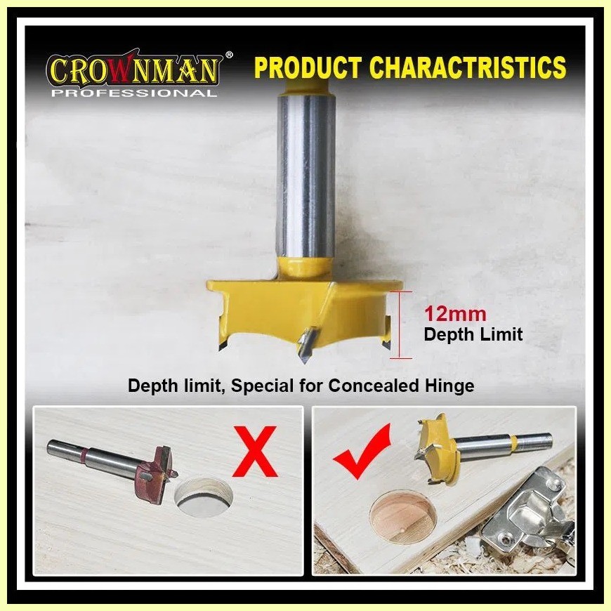 ⊜ CROWNMAN Forstner Drill Bit 35mm Boring Bit For Concealed Hinges ...