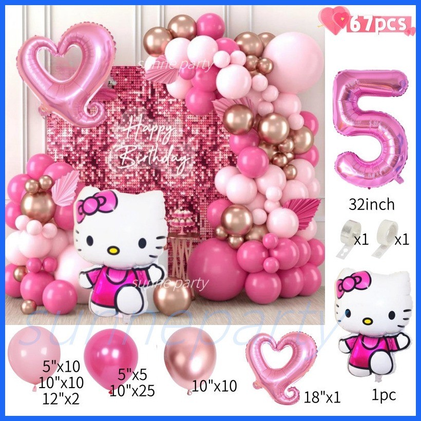 100% ∣ Hello Kitty Birthday Theme Balloon Garland Arch Kit Pink Number ...