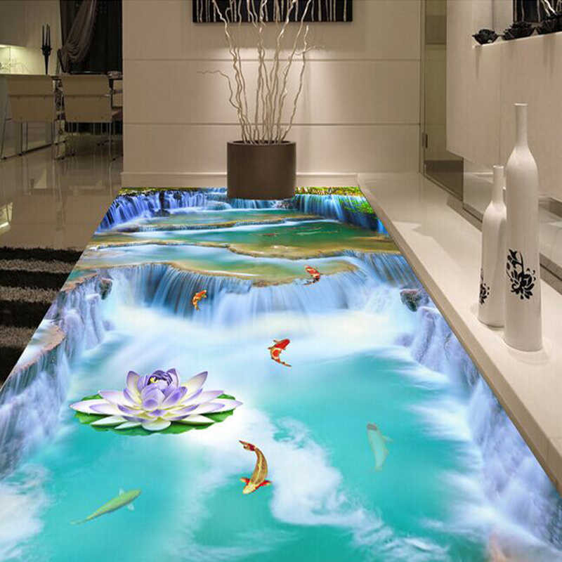 3D Relief Pebble Lotus Leaf Koi Fish Floor Design Bathroom Kitchen ...
