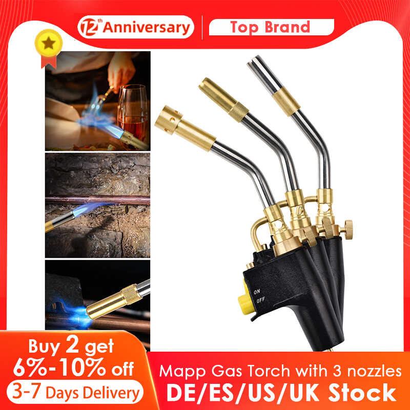 Propane MAPP Gas Torch with 3 Nozzles Tips Adjustable Flame Welding ...