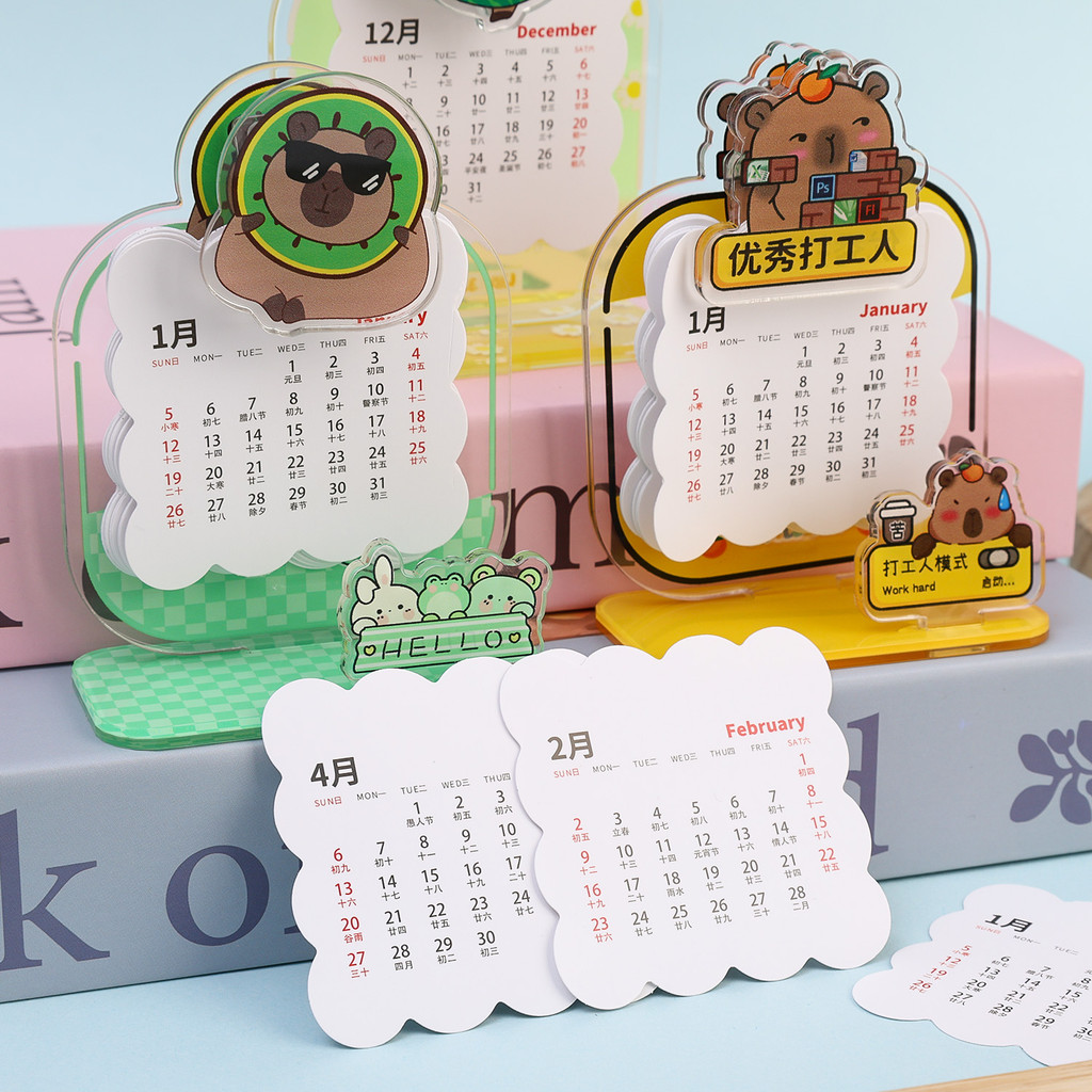 Mini 2025 Transparent Acrylic Desk Calendar Clip Cute Cartoon Capybara ...