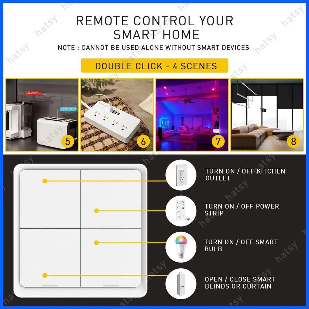 HOMEKIN - 4GANG ZIGBEE SCENE SWITCH, 12 SCENES, BATTERY OPERATED ...