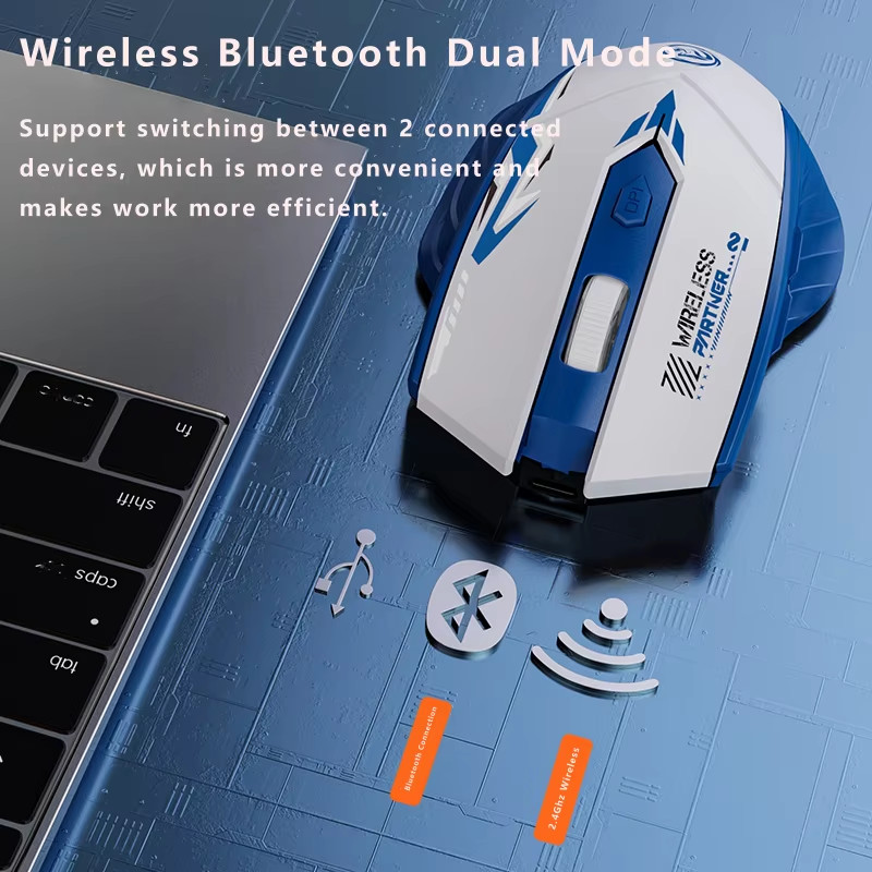 New Mech Silent Gaming Mouse Dual Mode Wireless Rechargeable Ergonomic ...