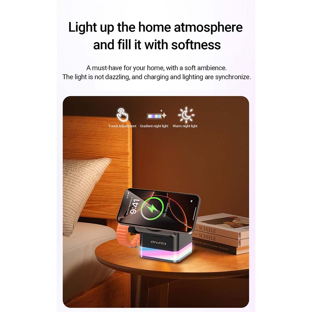 Awei W25 Wireless Charger 3in1 Multifunction Foldable Charging Strong ...