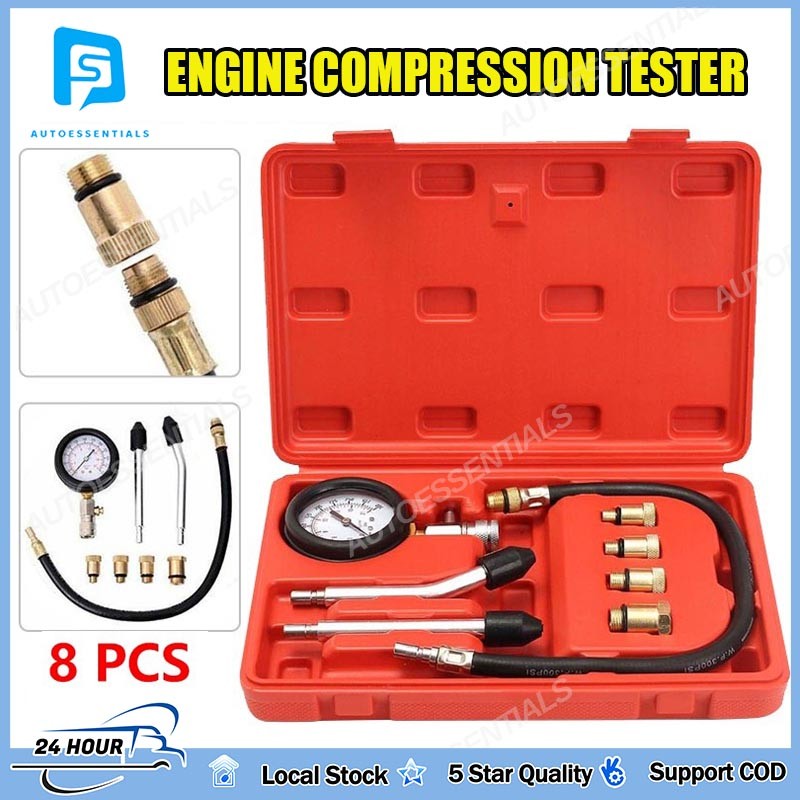 8 PCS Engine Cylinder Compression Automotive Motorcycles Tester Kit ...