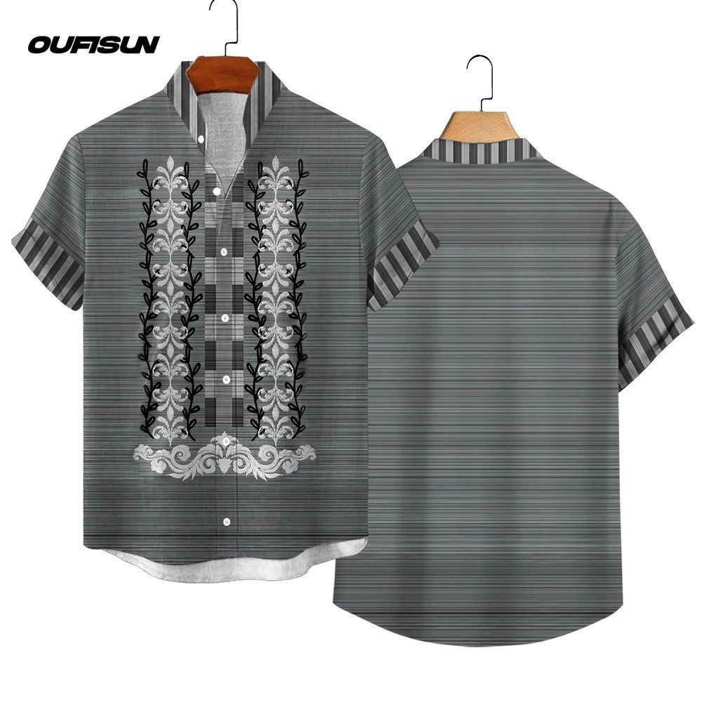 2025 New Filipino Native Style Barong Stand-up Collar Short-sleeved ...