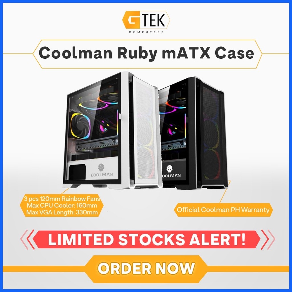 ๑ § Coolman Ruby mATX Case w/ 3 pcs 120mm Static RGB Fan Black / White ...