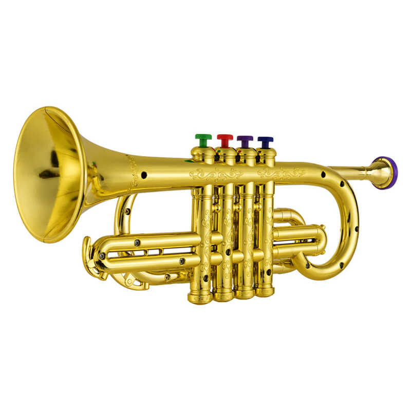 Wind Musical Instruments ABS Metallic Gold Trumpet with 4 Colored Keys ...