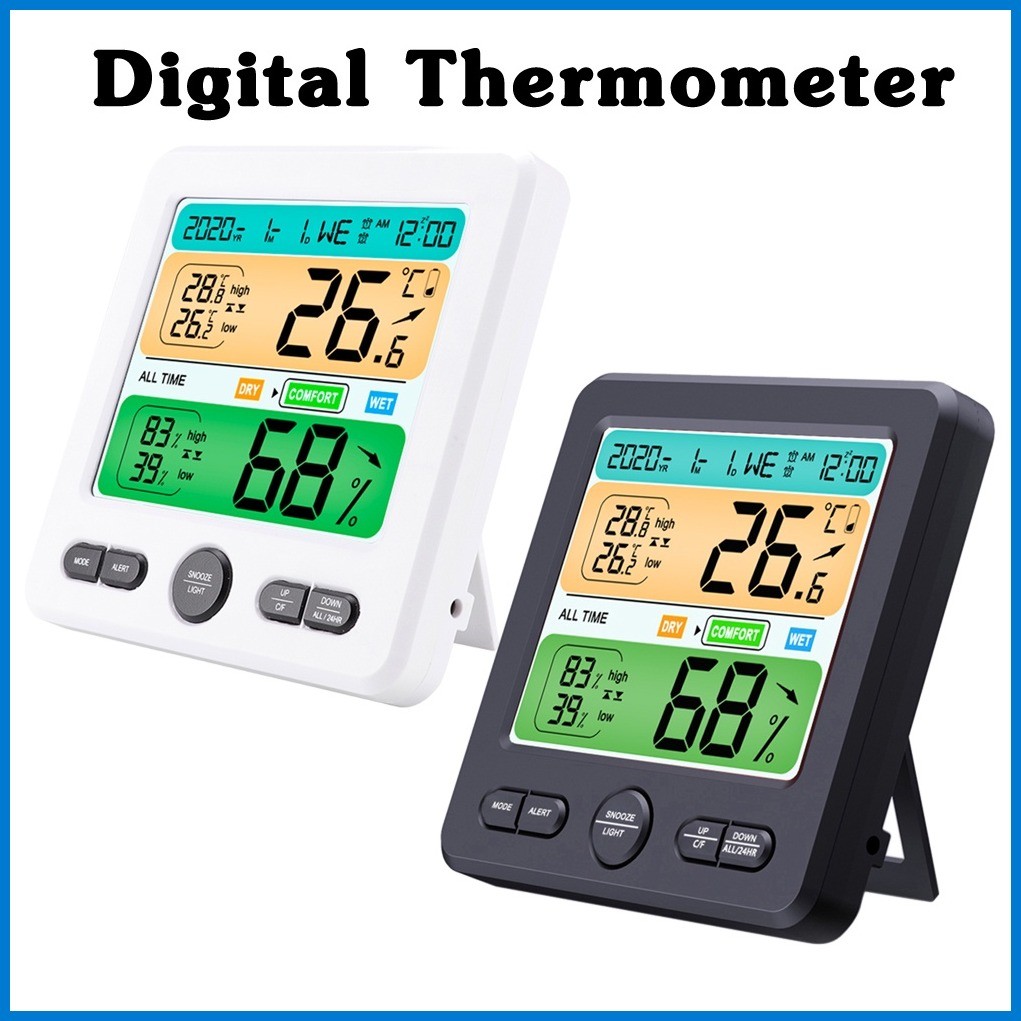 LCD Digital Clock Hygrothermograph Indoor Thermometer Hygrometer Home ...