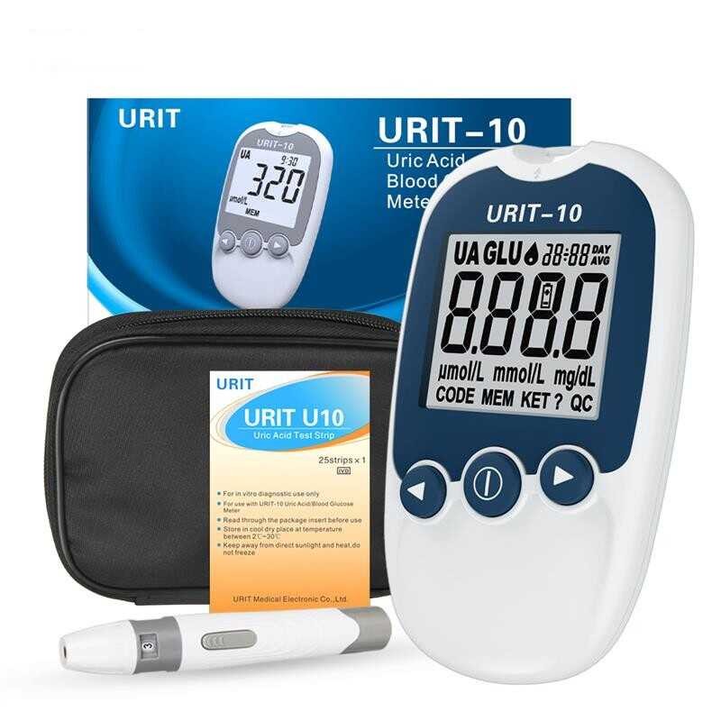 Urit 10 Uric Acid Monitor With 25/50Pcs Test Strips & Lancets For Gout ...