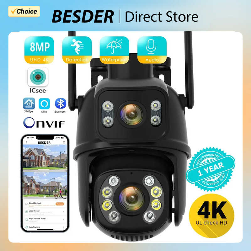 4K Wifi BESDER Surveillance Dual-Lens Human Detect CCTV Night Vision ...