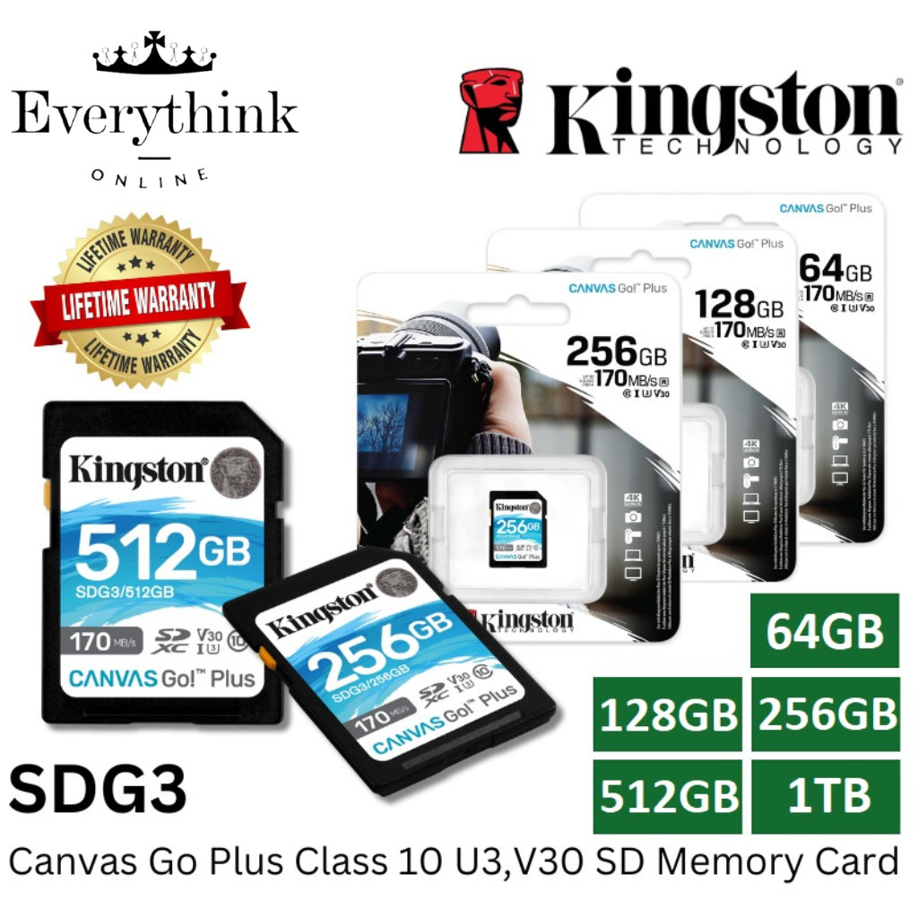 KINGSTON SDG3 CANVAS GO PLUS CLASS 10 SD MEMORY CARD - 64GB (SDG3/64GB ...
