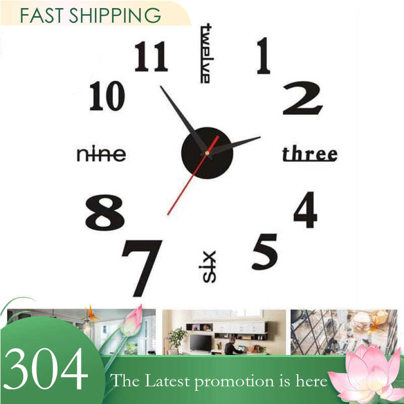 3D Plastic Wall Clock Stickers Aluminium DIY Decoration For Living Room ...