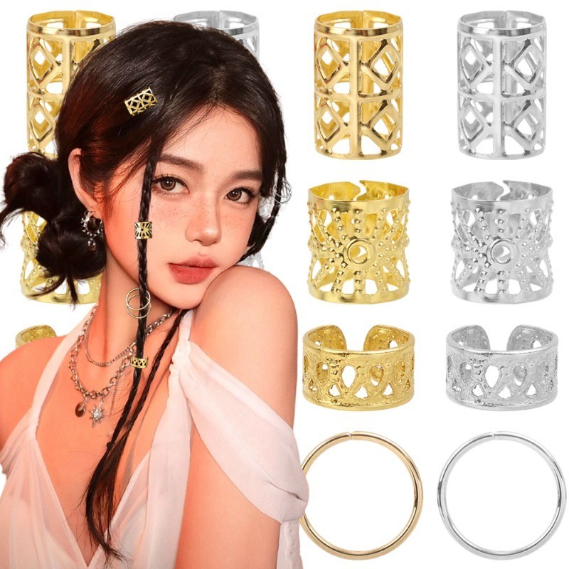 Gold Silver Color Dreadlock Hollow Out Hair Rings Multi-style ...