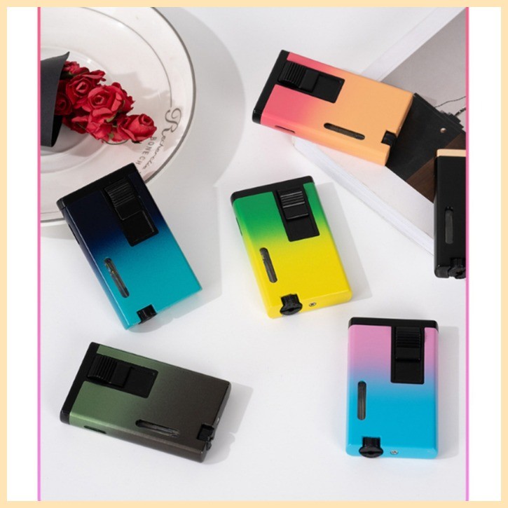 Mini Gradient Color Straight Flame Butane Gas Lighter with Visual ...