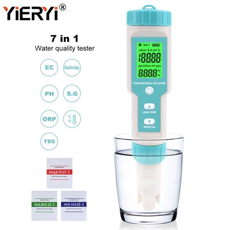 Yieryi 7 in 1 Saity Meter PH TDS EC ORP S.G TEMP Water Quality Tester ...