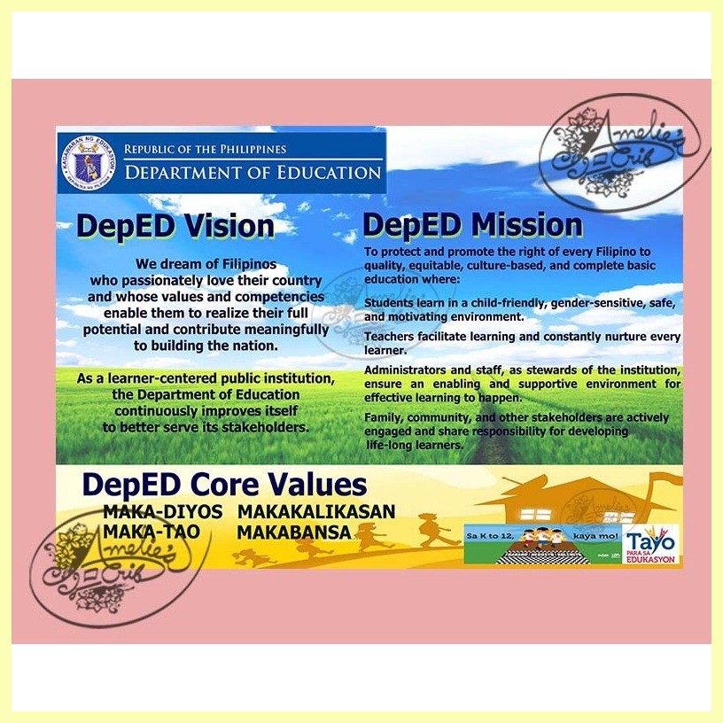 Deped Vision, Mission and Core Values Educational Laminated Chart A4 ...