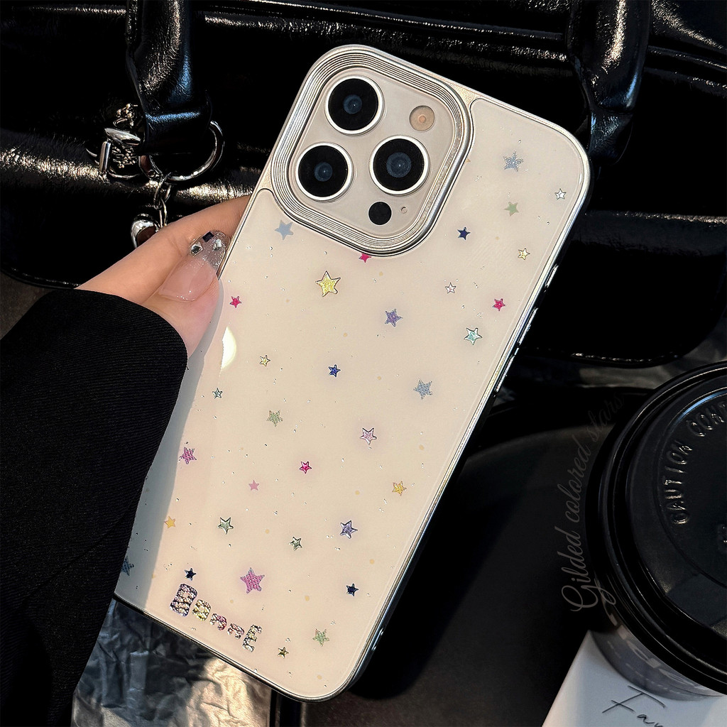 Matte silver with white background, gilded, ins Korean style stars tpu ...