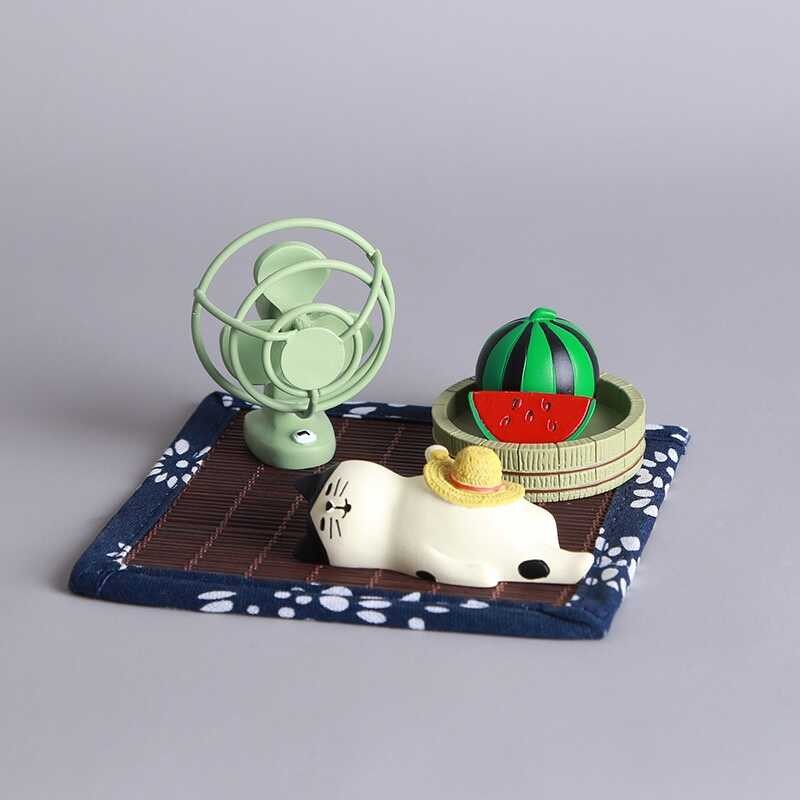 Grocery Japanese Zakka Summer Lazy Cat Watermelon Electric Fan Cute Mini Desktop Car Resin Ornam ...