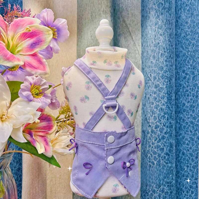 D Pet Purple Strap Skirt Cute High Collar Wer Bottom Shirt Cat Can Pull ...