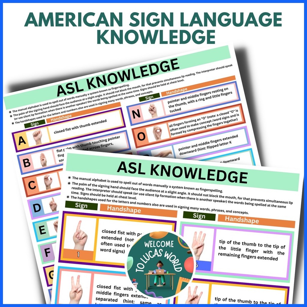SIGN LANGUAGE CHARTS POSTERS ( ASL ) ALPHABET NUMBERS SHAPES COLORS ...