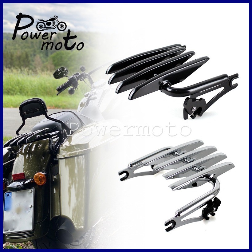 Black Motorcycle Detachable Stealth Luggage Rack For Harley Touring CVO ...