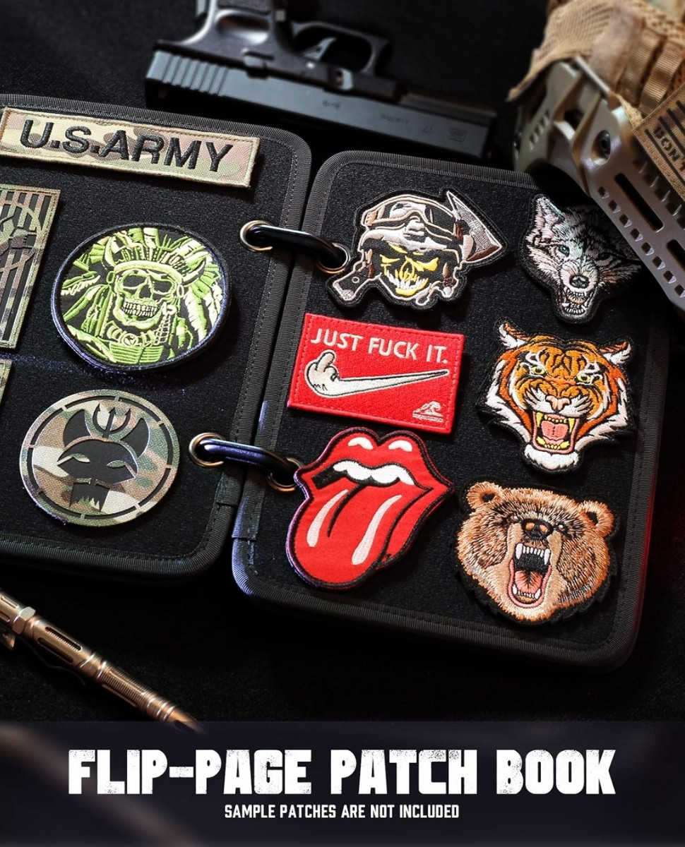 Tactical Patch Display Book - 4-Page Velcro Hook & Loop Organizer ...