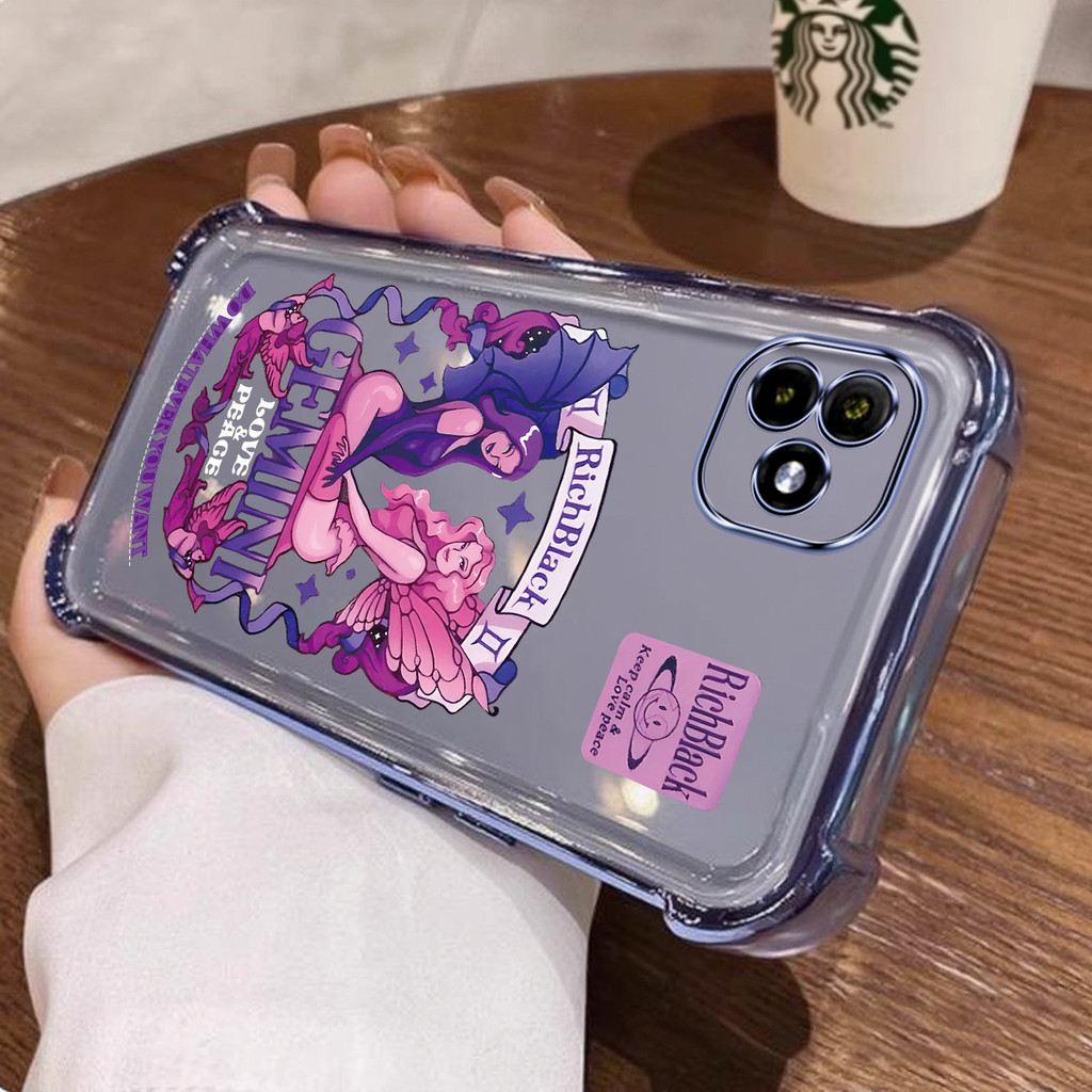 Case For Samsung A04 A04E A05 A06 Phone case Pink girl transparent square shell shock-absorbing ...