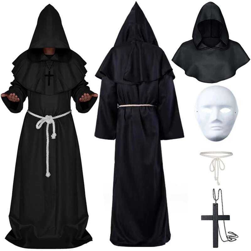 Halloween, Medieval Christian Friar Priest Robes Witch Cloak Cape Party ...
