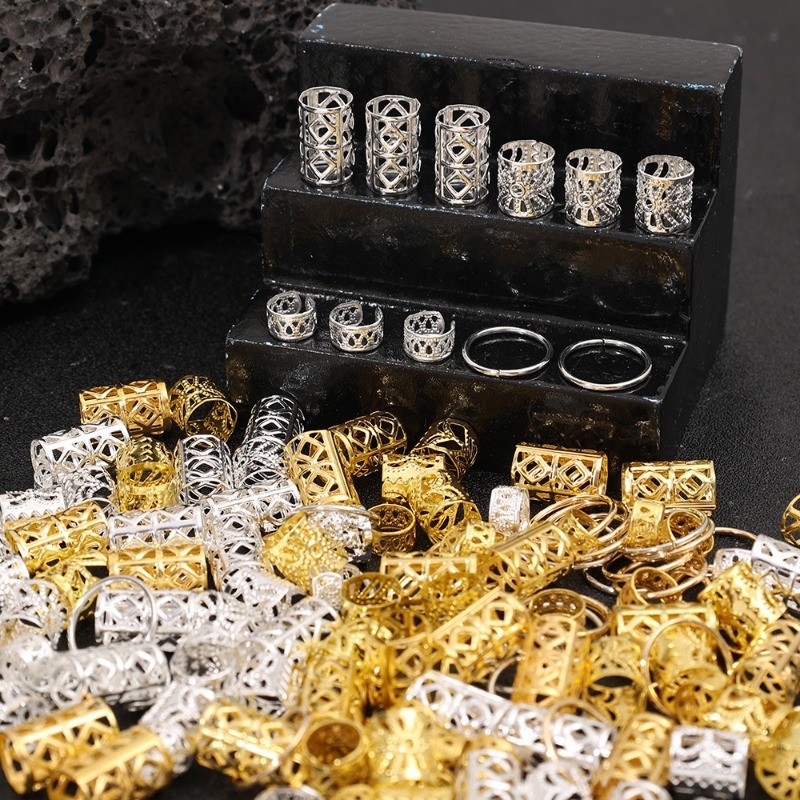 Gold Silver Color Dreadlock Hollow Out Hair Rings Multi-style ...