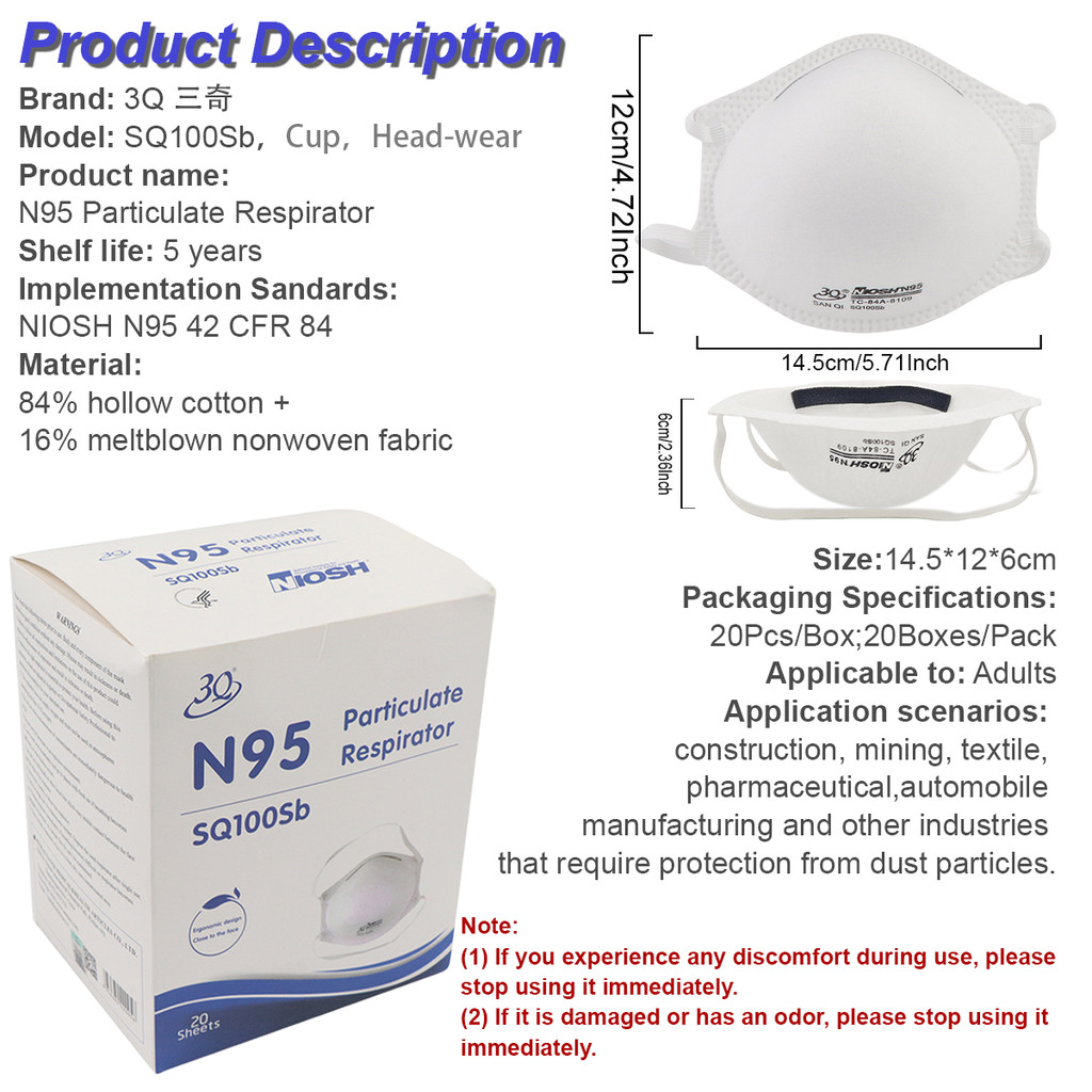 ⚡SPECIAL OFFER⚡Ethan 20Pcs/Box N95 Face Mask NIOSH Certified Head-Wear ...