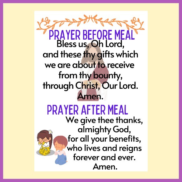 Prayer Before Meal Grace Before and After Meal Laminated Chart A4 Size ...