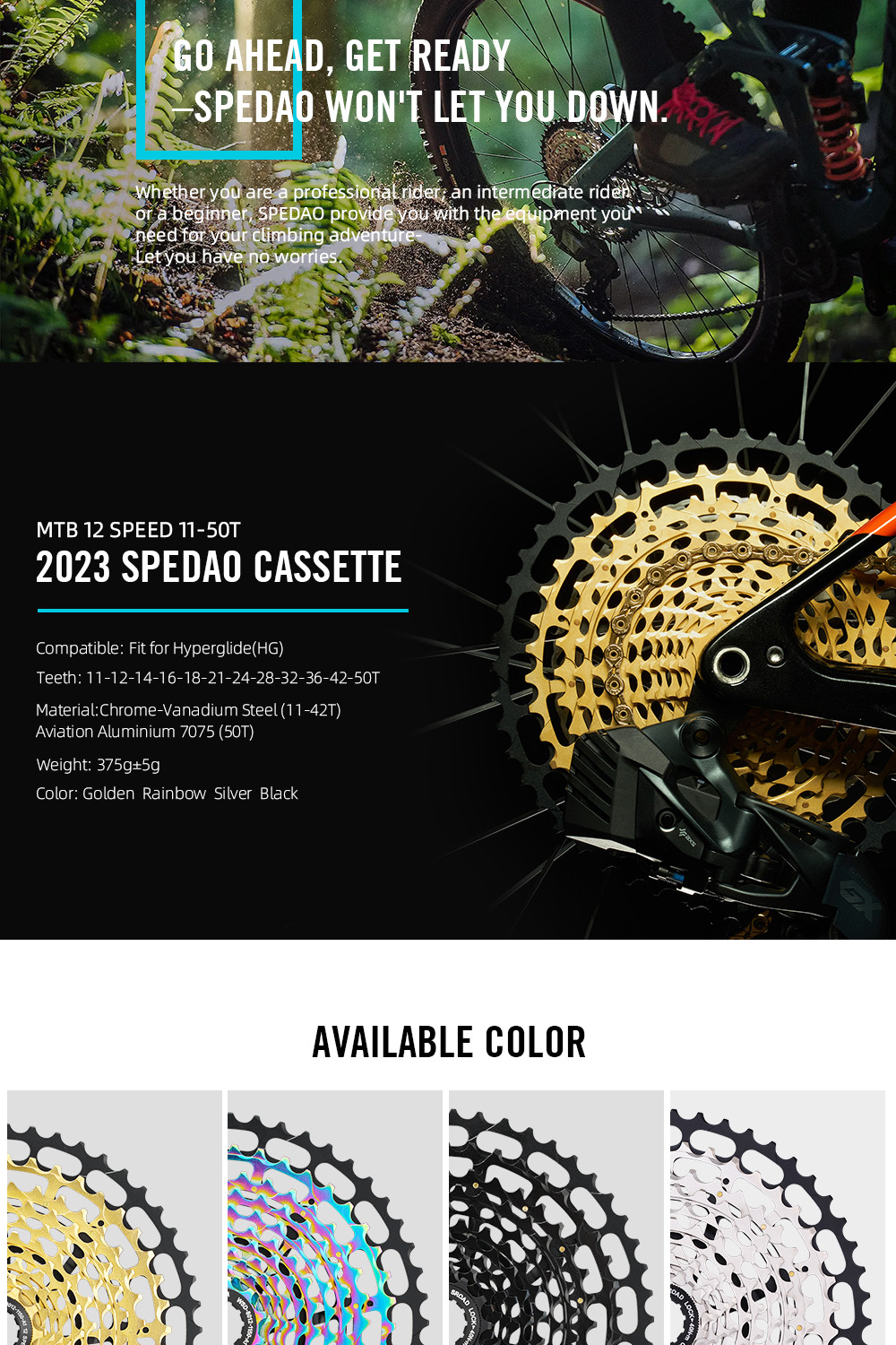 SPEDAO MTB Bicycle Cassette Cogs 12v Cogs 11-50T 374g For Shinamo HG ...