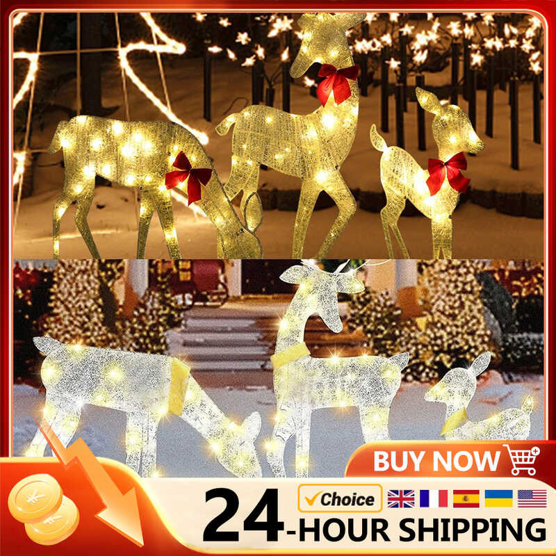3Pcs 3 Ca Lighted Deer Reindeer Family Lighted Deer Christmas Decor ...