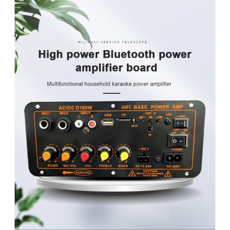 D100K 220V 12V 24V 100W Digital Bluetooth 5.0 Amplifier Subwoofer Dual Microphone Amplifier for ...
