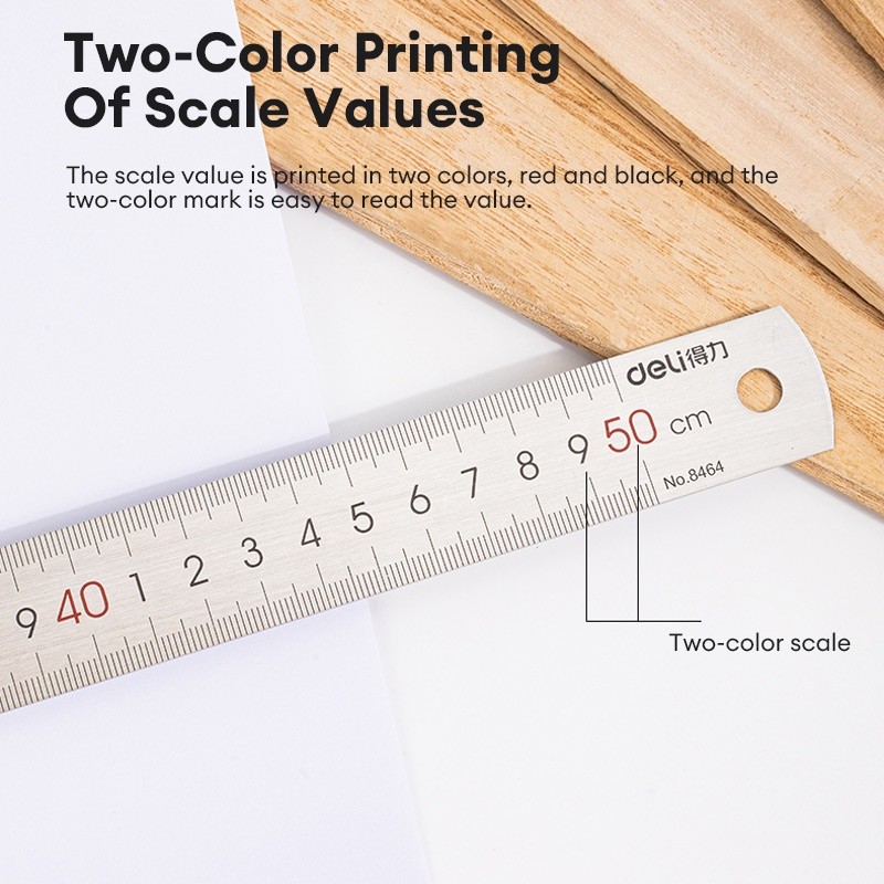 Deli 50cm Stainless Steel Ruler 8464 20inch Straight Ruler Measuring ...