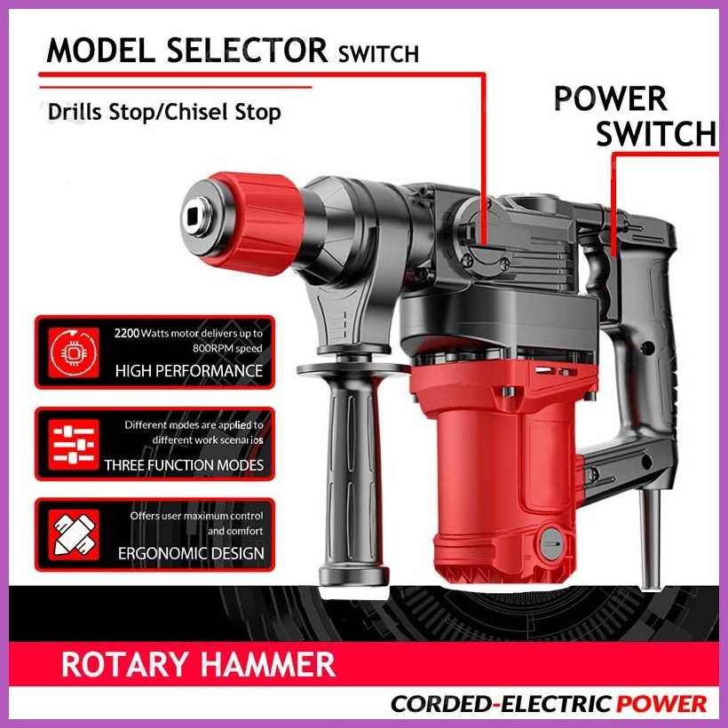 ♀ ㍿ Demolition Hammer / Chipping Gun 2200W Rotary Hammer Drill High ...