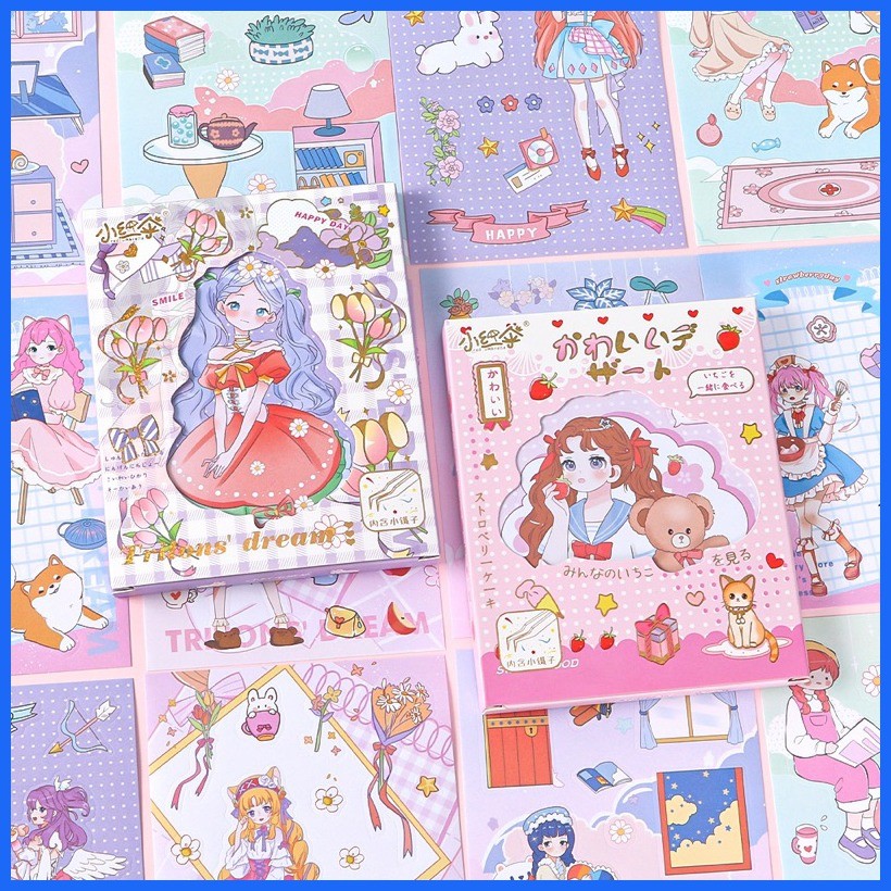 50pcs DIY Scrapbook paper Sticker Set handbook Cartoon Girl Cute ...