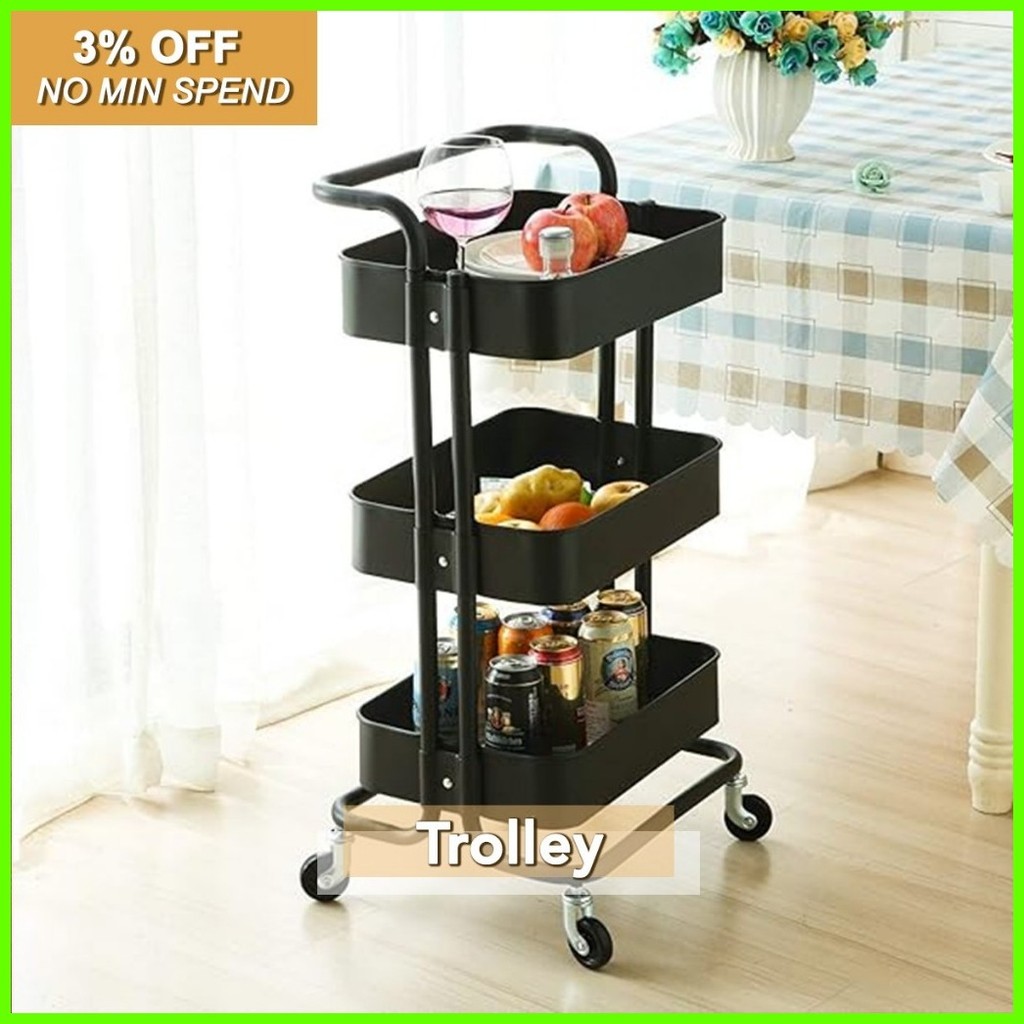Onlinesavers Trolley 3 Tier Rolling Organizer Movable Shelf Metal ...