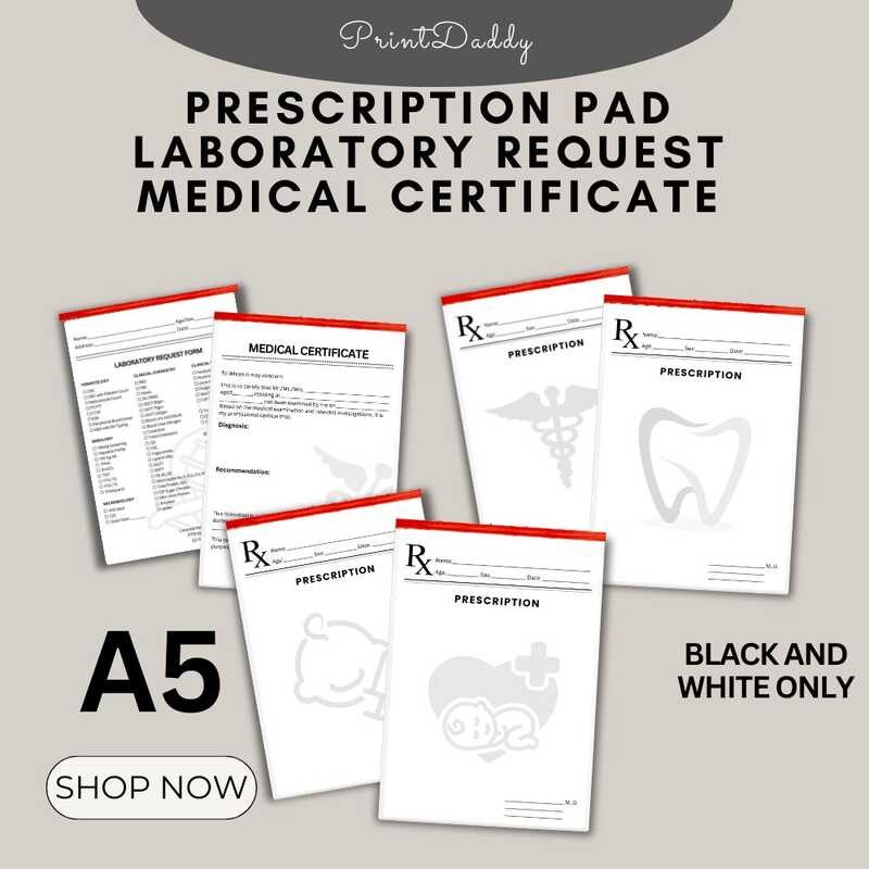 Prescription Laboratory Request Medical Certificate A5 | Generic Pad ...