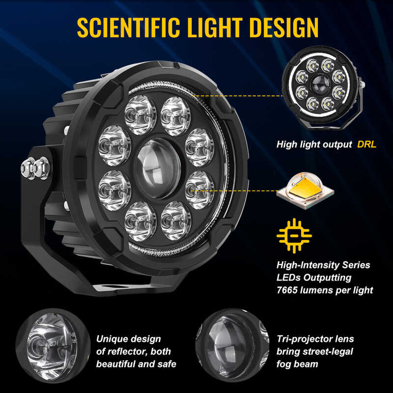 LIGHT CO Motorcycle LED Driving Work 5Inch DRL Spotlight Auxiliary ...