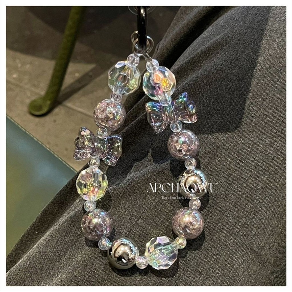Sweet Candy Color Mobile Phone Chain Cute Bow Beaded Cellphone Pendant ...