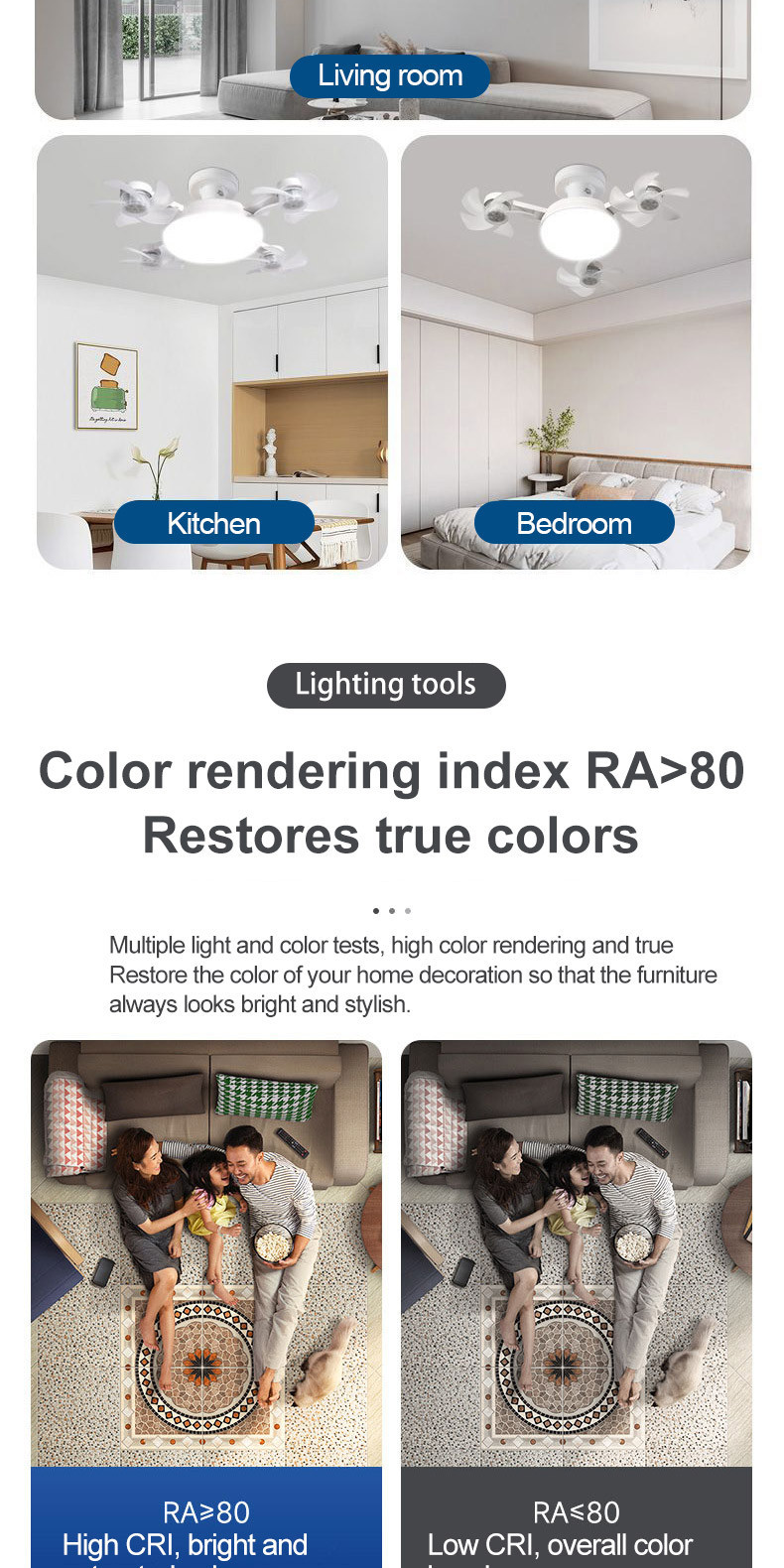 KScocina 2-in-1 Drone Foldable Ceiling Fan Light E27 50W/60W with ...