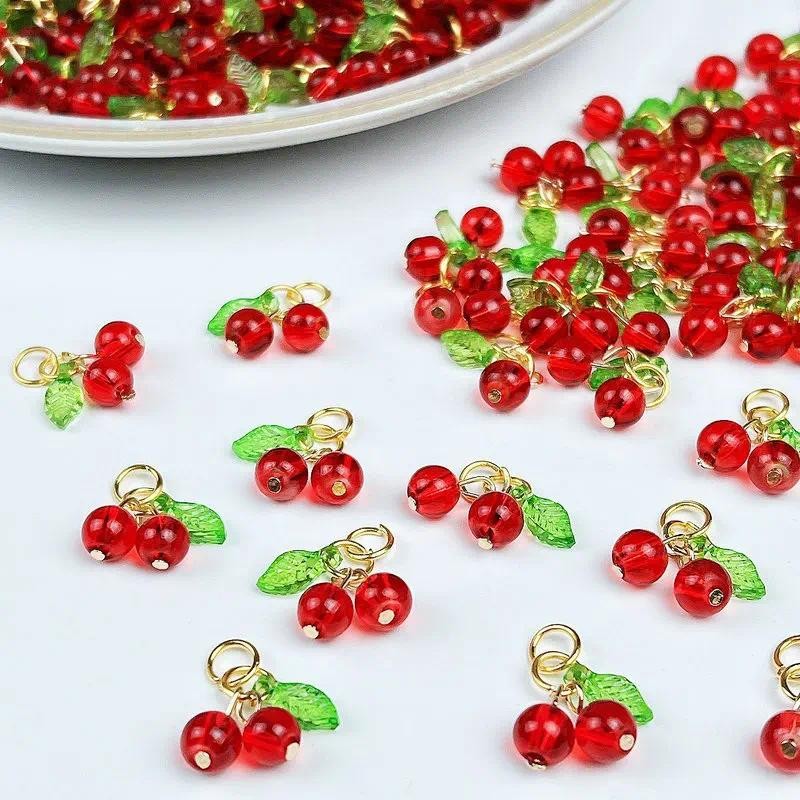 10pcs Red Cherry Charms Cute Glass Red Fruit Pendants with Loop DIY ...