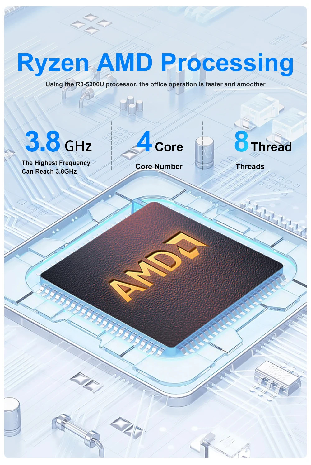 AMD Ryzen 3 5300U Mini PC Windows11 4 Cores 8 Threads WIFI6 BT5.2 DDR4 3200MHz 8/32GB RAM 256GB ...