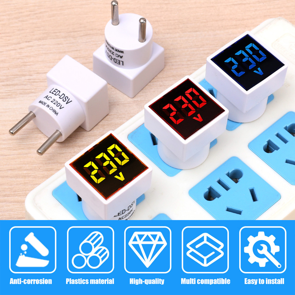 Mini Universal EU Plug Voltmeter - Square LED Digital Voltmeter Ammeter ...
